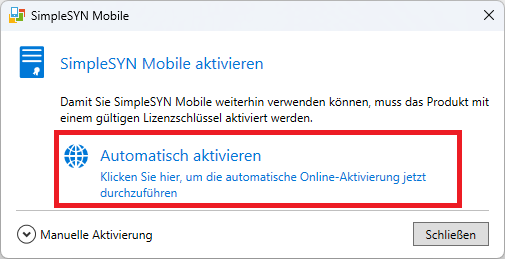 SimpleSYN - Aktivierung