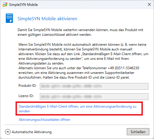 SimpleSYN - Aktivierung